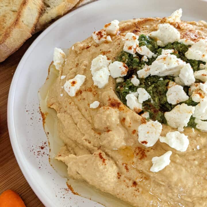 Fresh Zhug & Feta Cheese Chunky Hummus - Just Maika Cooking