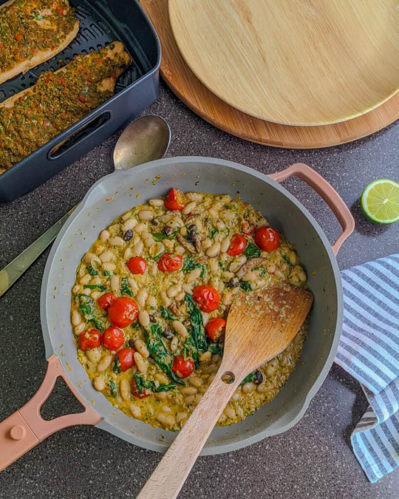 Spicy Herb-Crusted Rainbow Trout with Stewed Beans - Just Maika Cooking