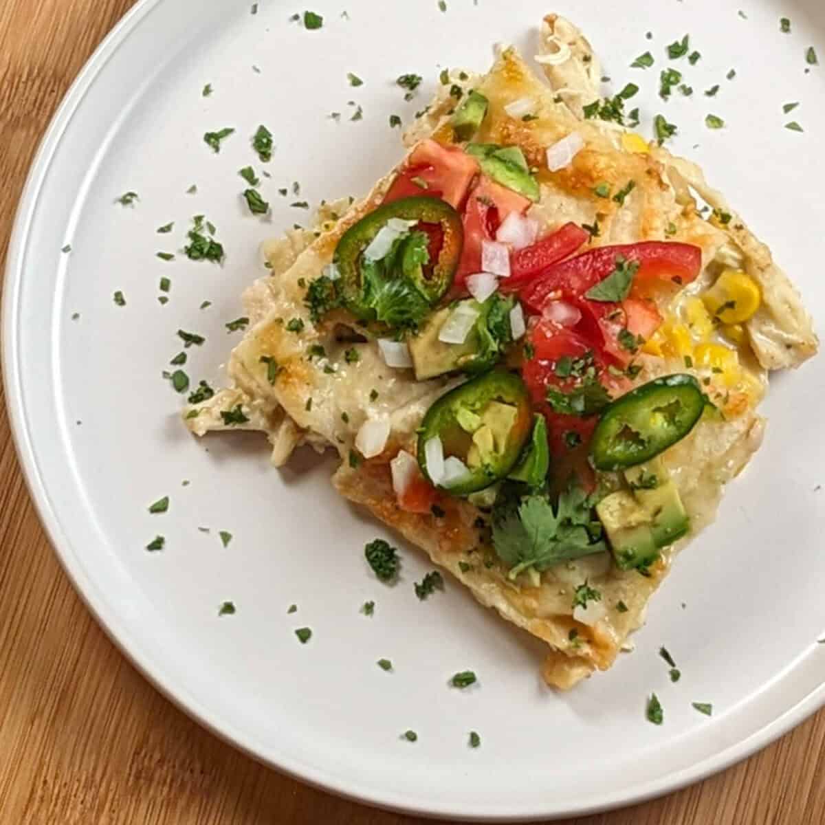 Easy Cheesy Chicken Tortilla Lasagna - Just Maika Cooking