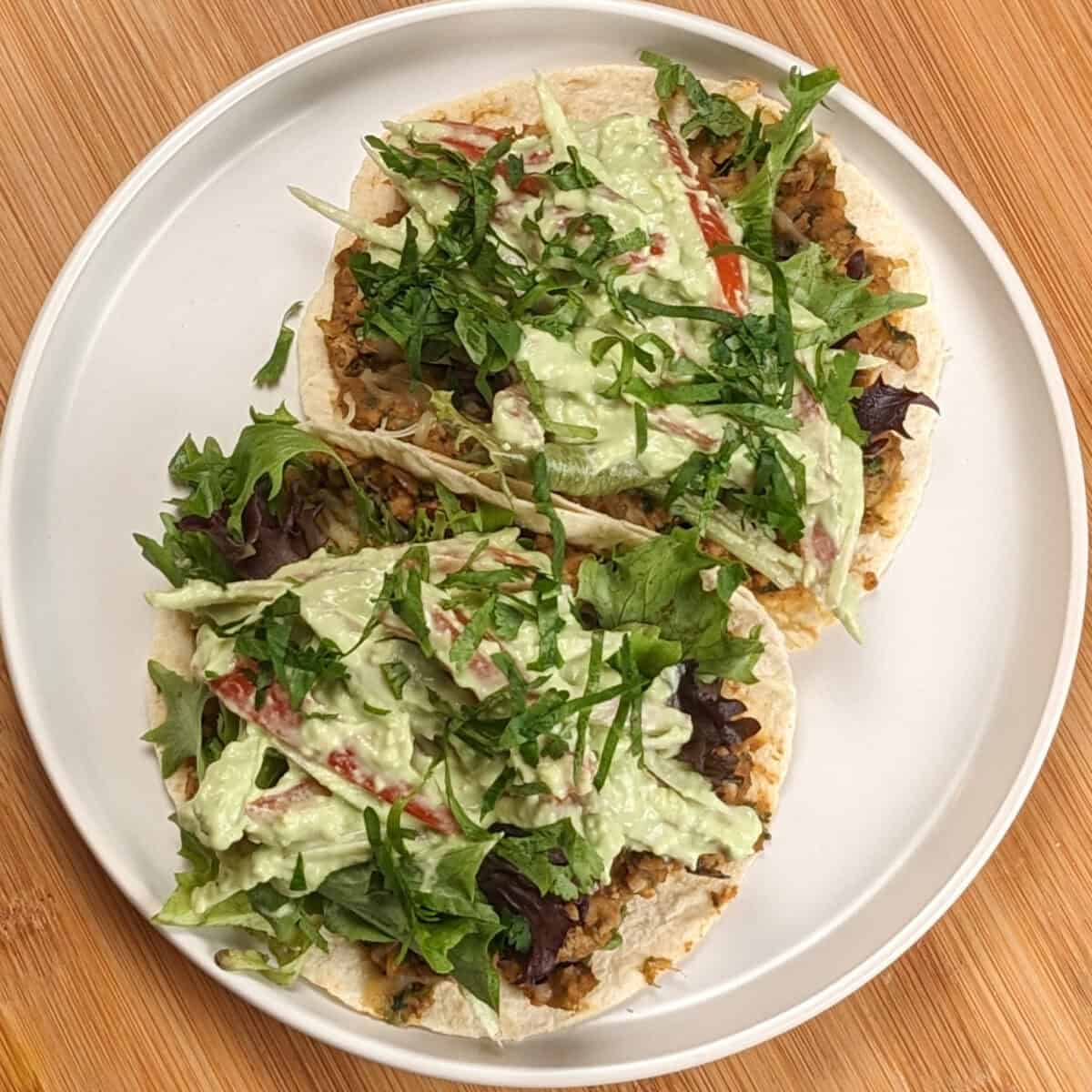 Salsa Verde Turkey and Beans Tacos with Avocado Cream - Just Maika Cooking