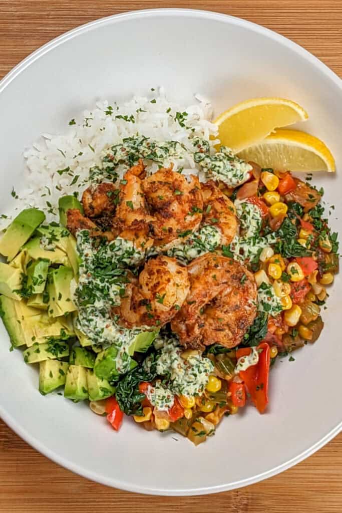 Spicy Cajun Shrimp Rice Bowl with Lemon Remoulade - Just Maika Cooking