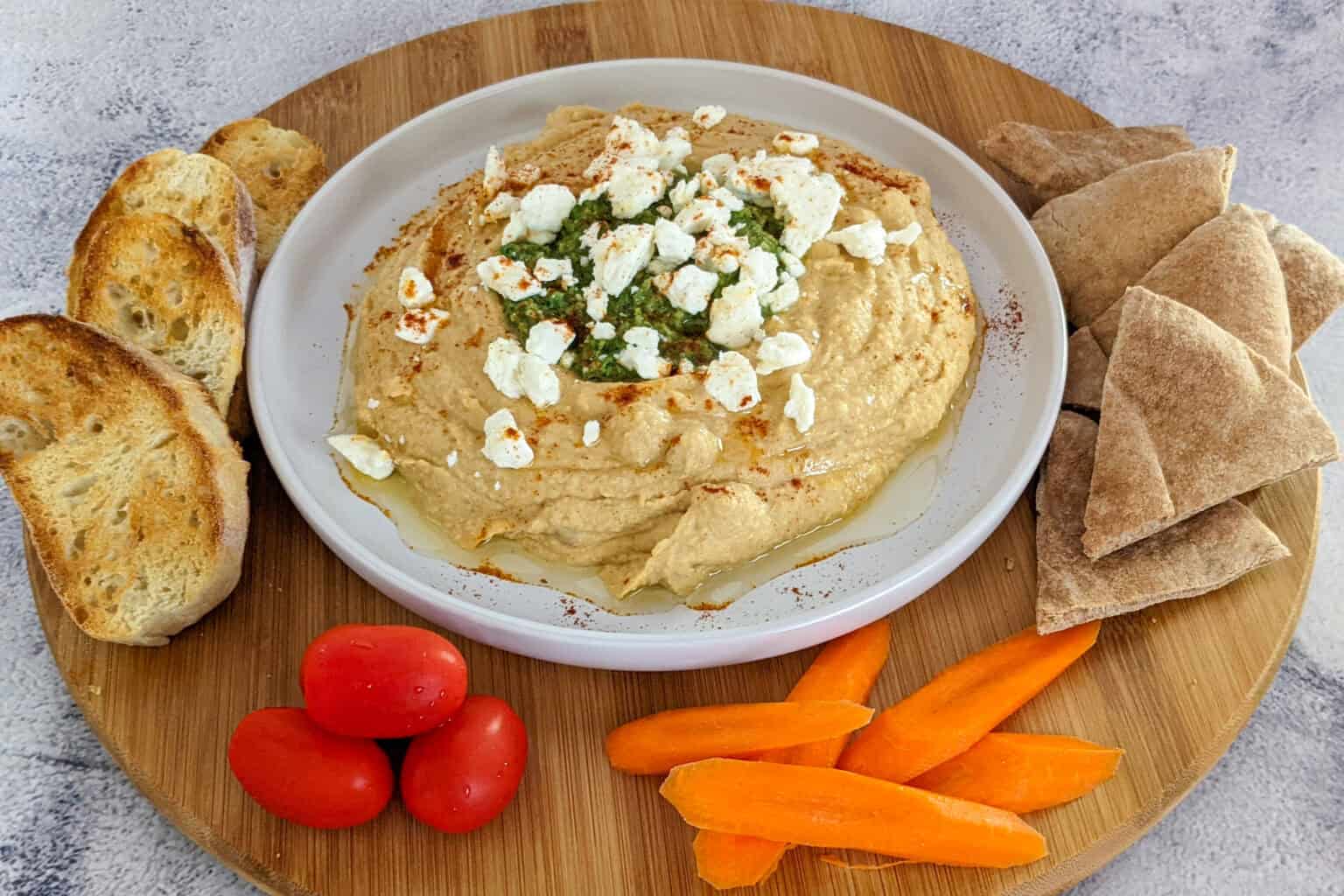 Spicy Zhug Hummus with Feta – Twist on Classic Hummus - Just Maika Cooking